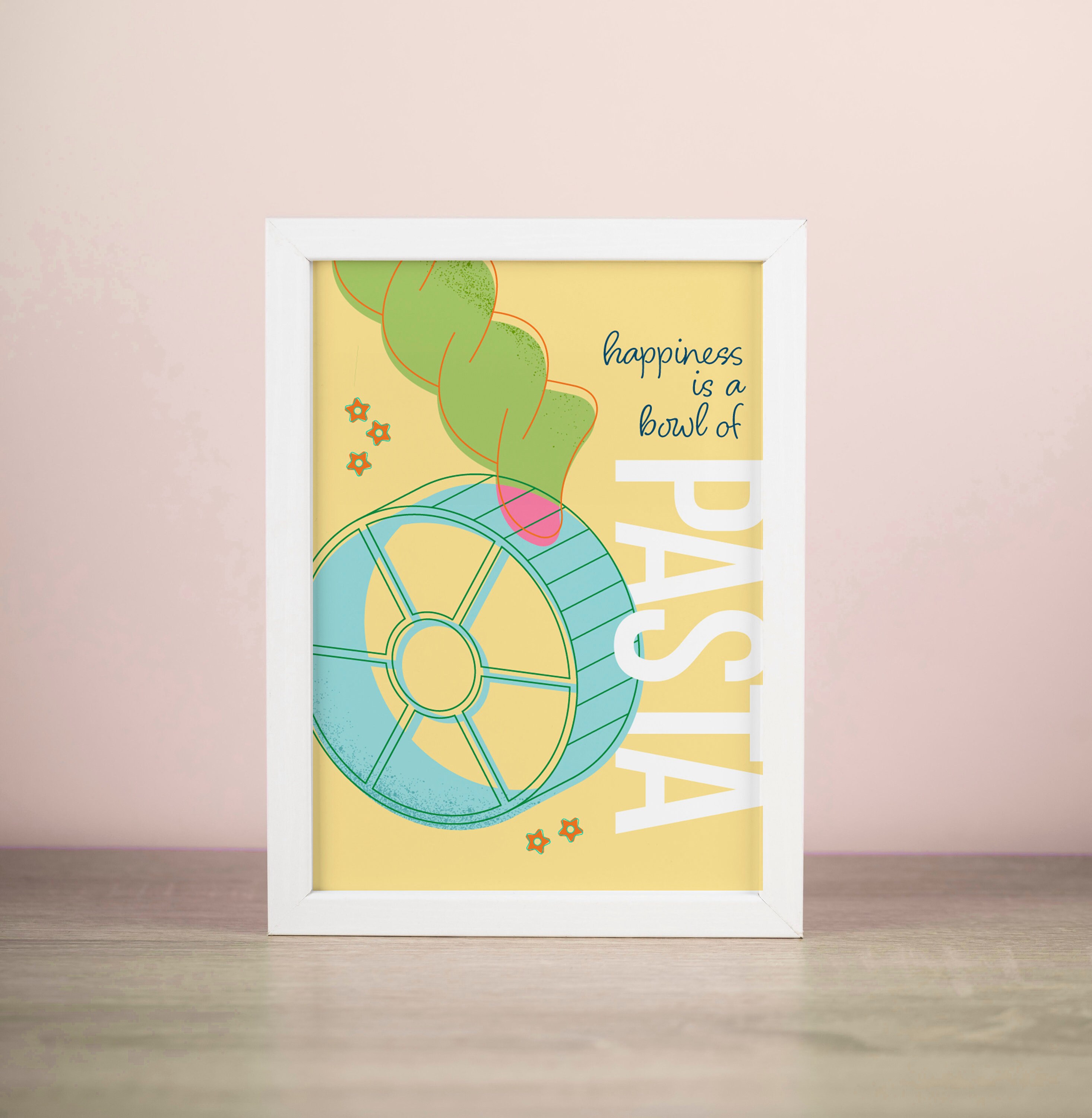 Happiness is A Bowl of Pasta | Printable Kitchen Poster | Kitchen Wall ...