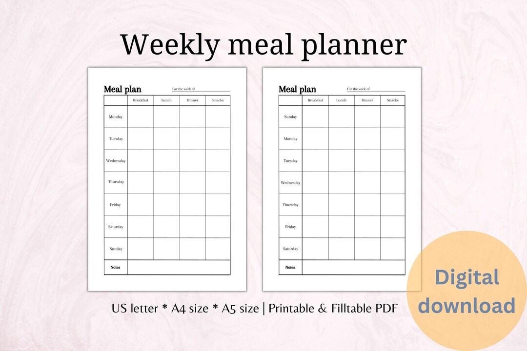 Weekly Meal Planner, Meal Plan Printable Template, Undated Meal Planner ...