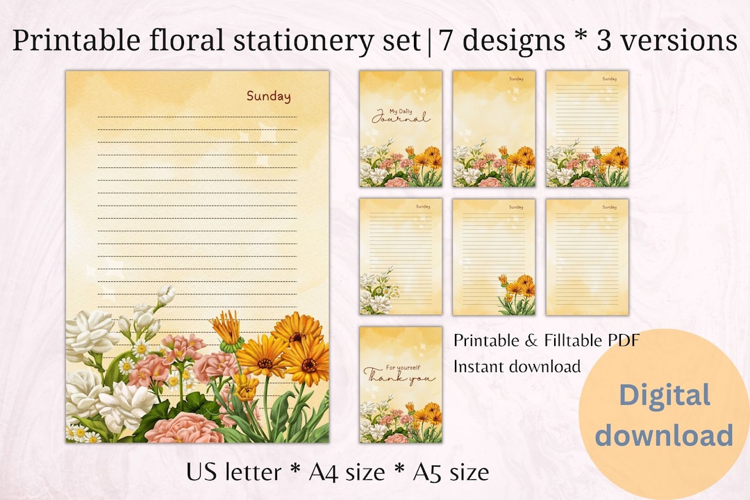 Printable Floral Stationery Page, Flower Letter Writing Paper, Floral ...
