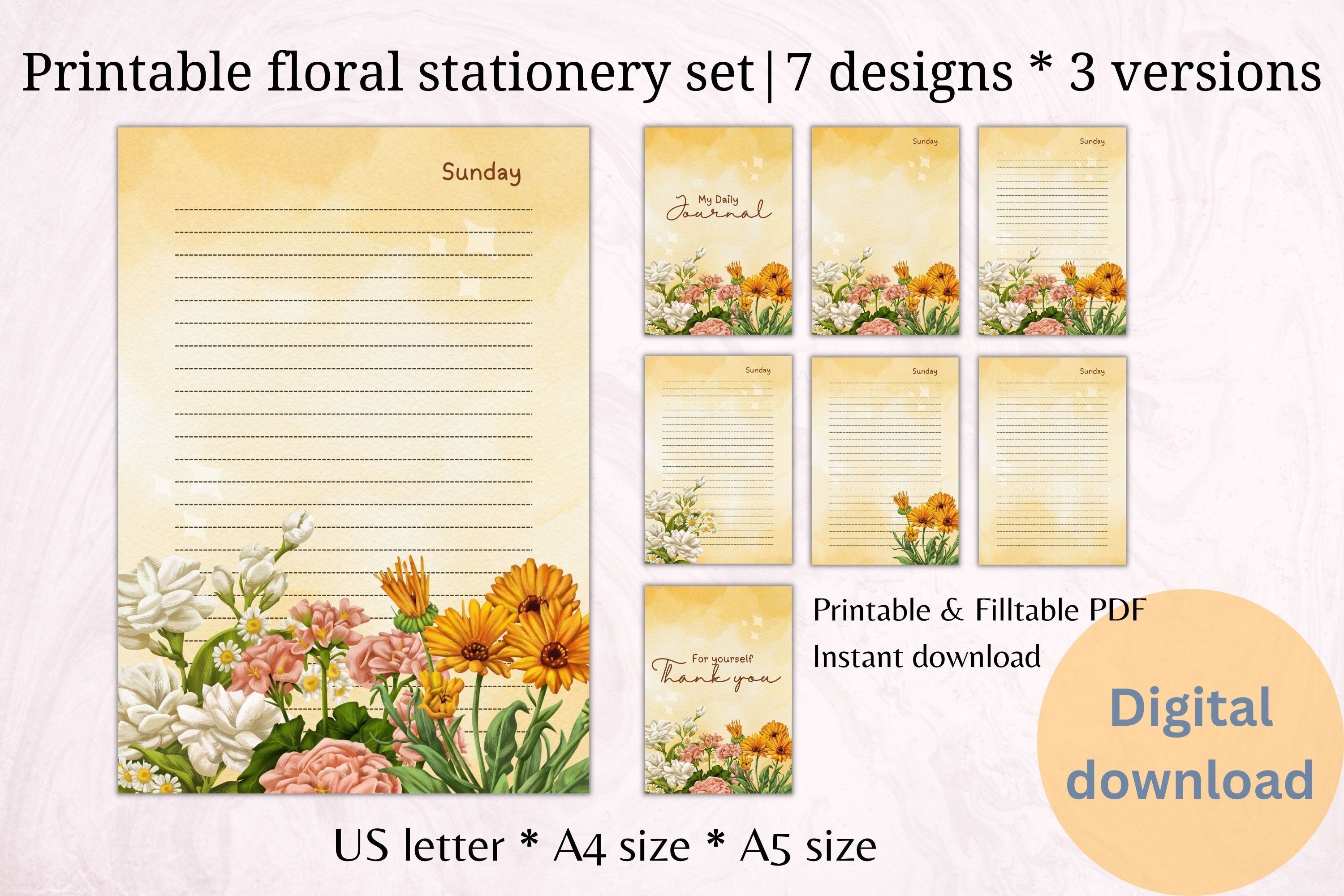 Printable Floral Stationery Page, Flower Letter Writing Paper, Floral ...