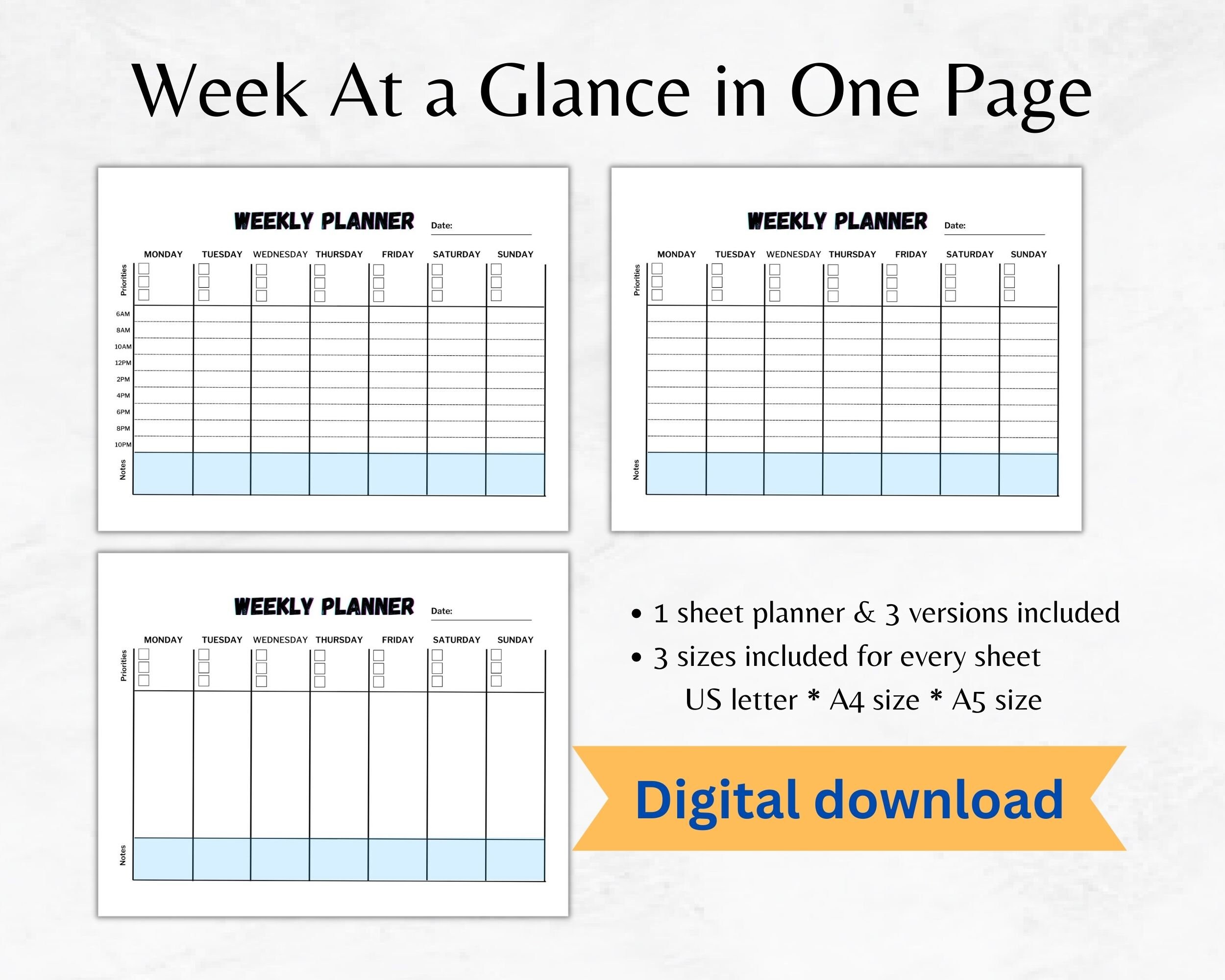 Simple Weekly Printable Planner, Minimalist Hourly Undated Schedule ...