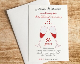 Ruby Anniversary Invitation - Etsy UK