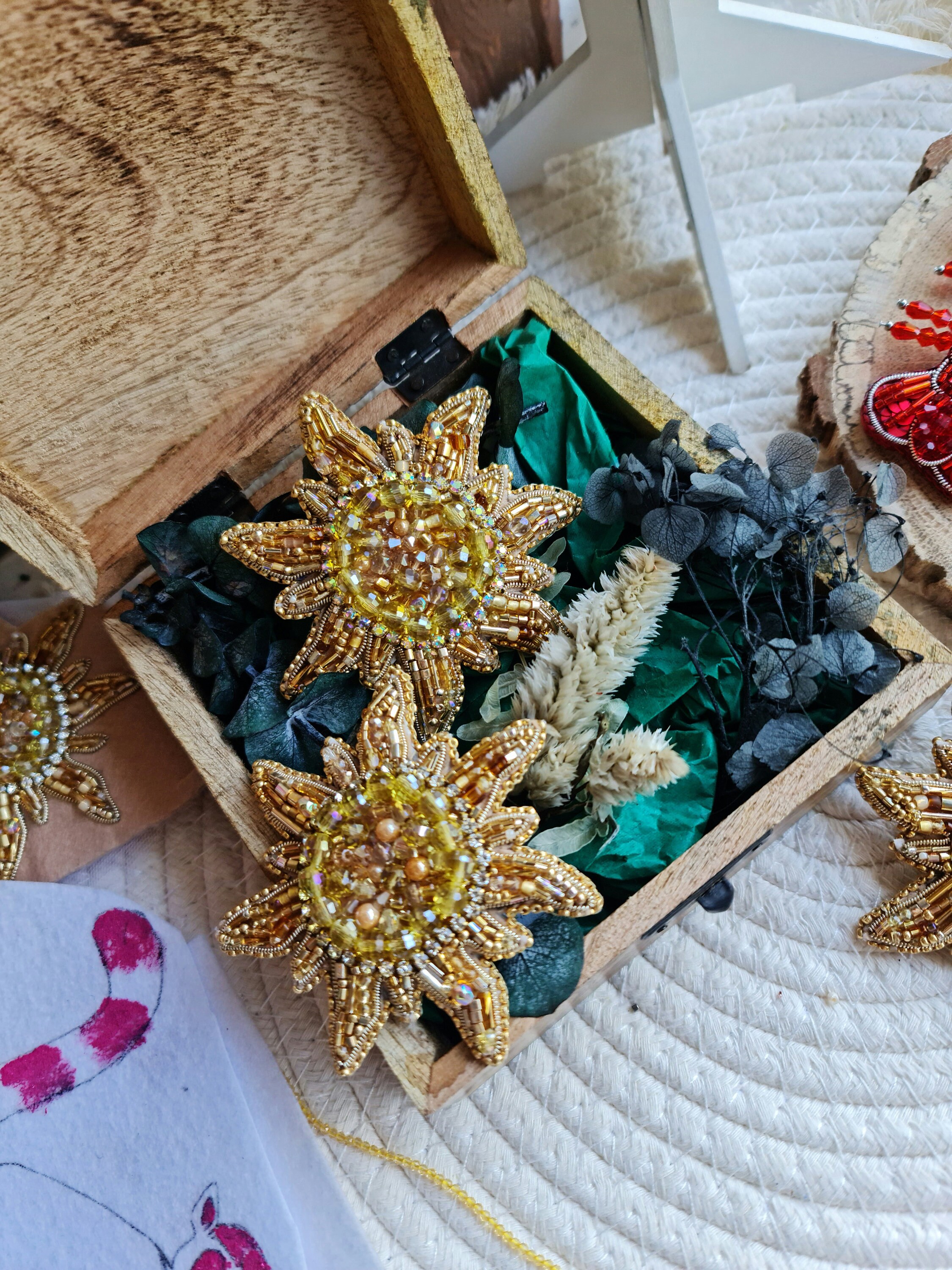 Gleaming Solar Flare Gold Sun Brooch - Celestial Embroidered Pin for ...