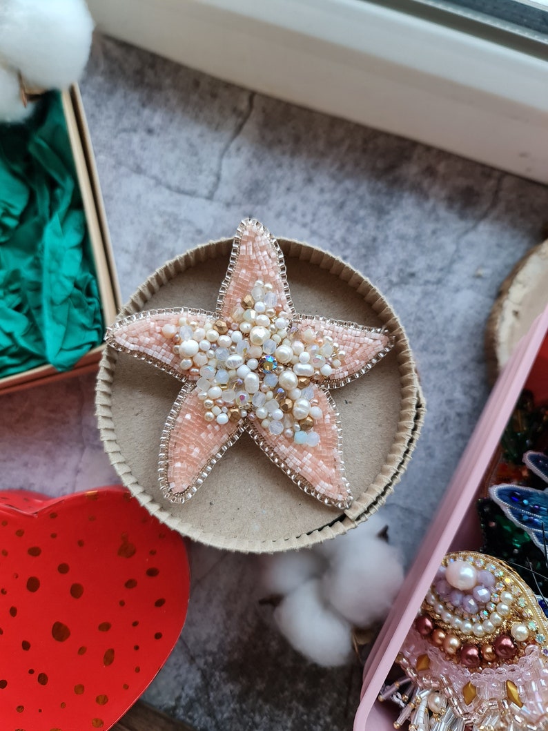 Stellar Seas: Starfish Beaded Brooch - Ocean Jewelry Gift for Mother's ...