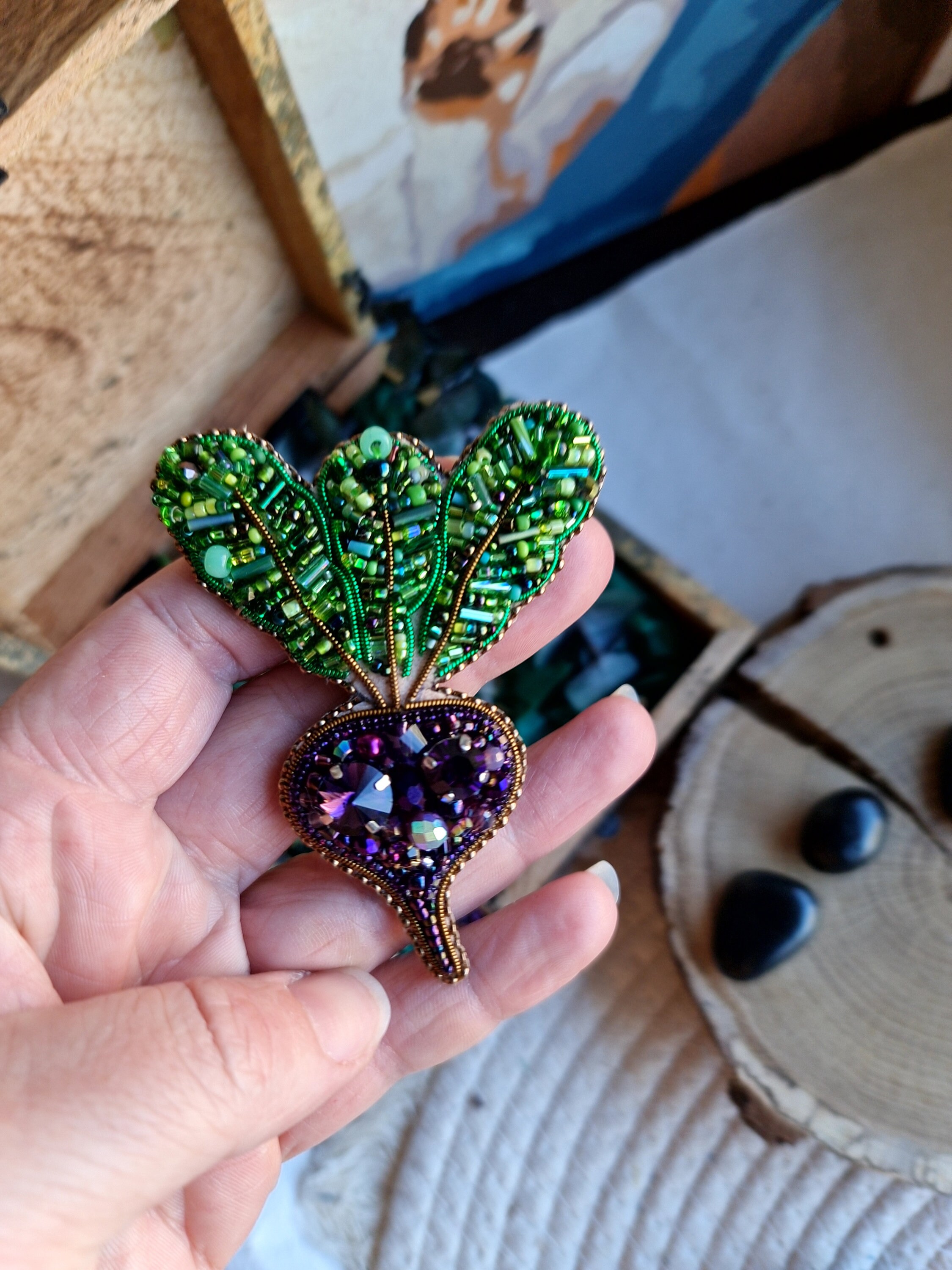 Beaded Vegetable Brooch: Purple Rhinestone Beet Pin - Etsy