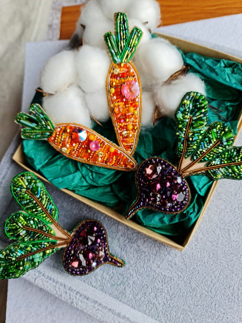 Сarrots Bead Brooch, Vegetable Embroidery Pin, Cute Gift for Best ...