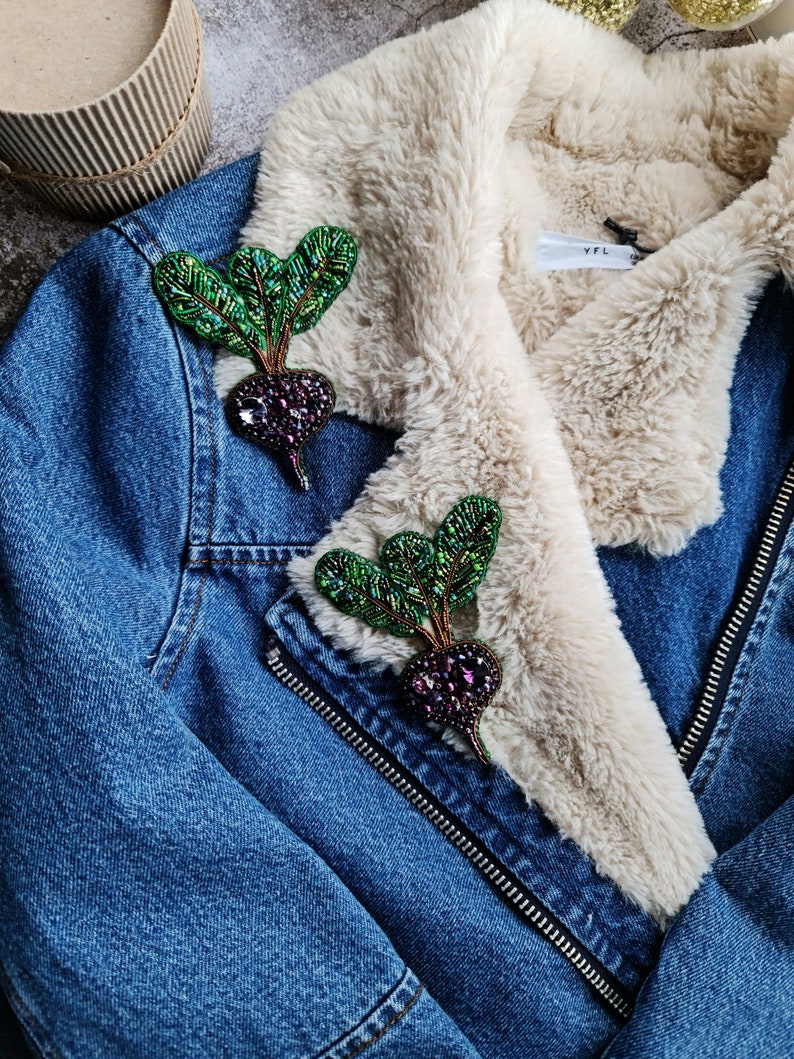Purple Plant Pin, Beet Embroidery Brooches for Women - Etsy
