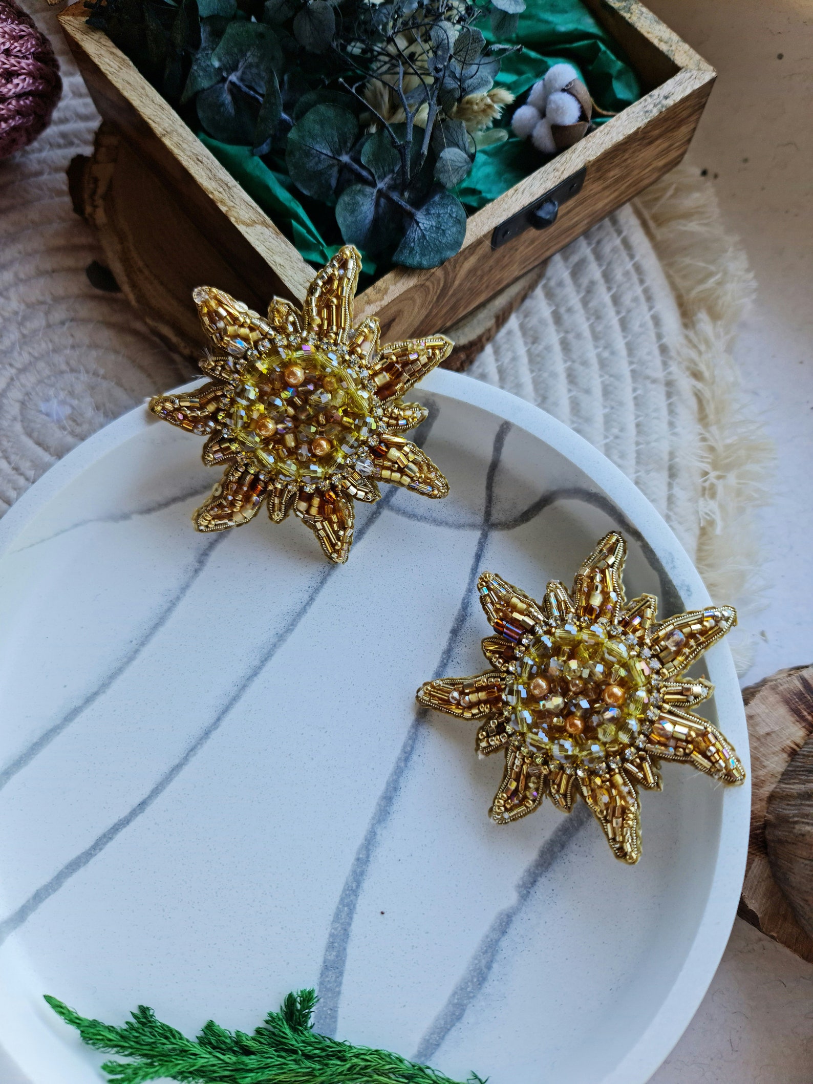 Gleaming Solar Flare Gold Sun Brooch - Celestial Embroidered Pin for ...