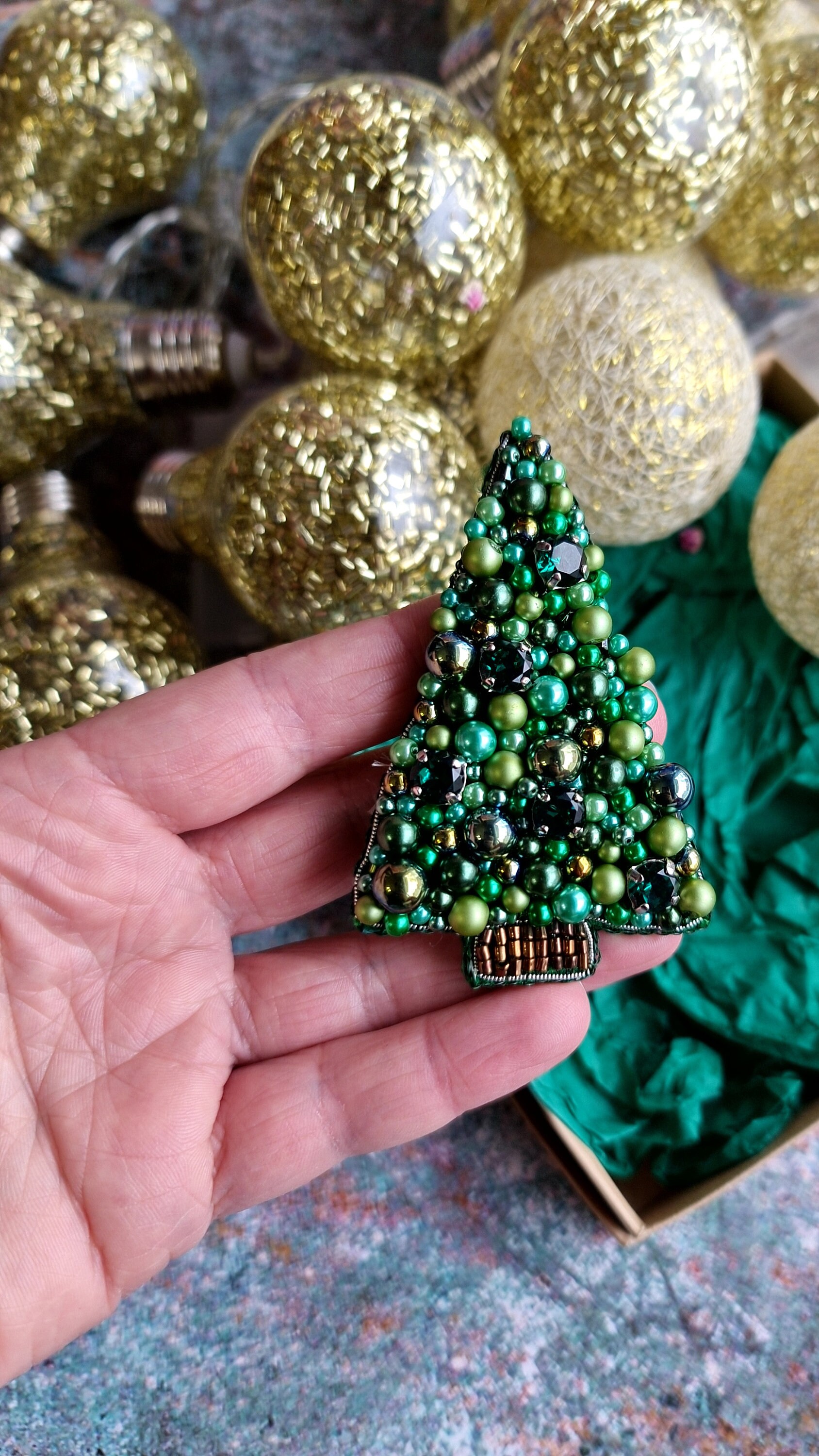 Christmas Brooch, Green Tree Pin, Holiday Jewelry, Christmas Ornament ...