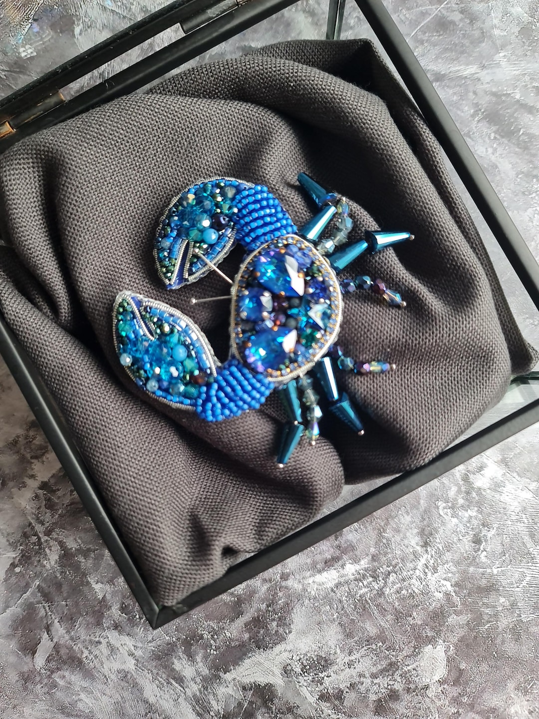 Beaded Crab Brooch: Handmade Ocean Animal Pin, Embroidered Marine ...