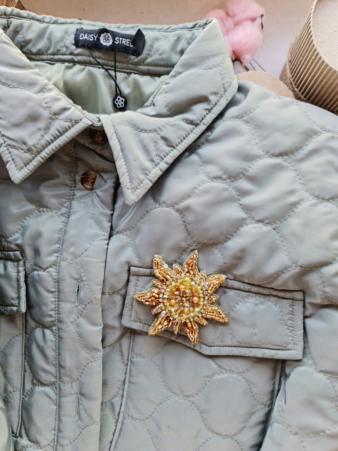 Gleaming Solar Flare Gold Sun Brooch - Celestial Embroidered Pin for ...