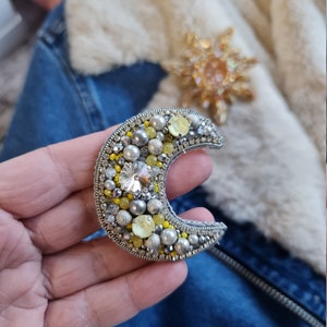 Celestial Brooch, Golden Sun Pin, Beaded Jewelry, Gift for Space Lover ...