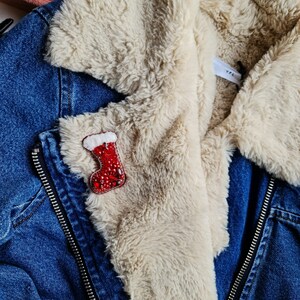 Festive Santa's Boot" Christmas Beaded Brooch - Embroidered Holiday ...