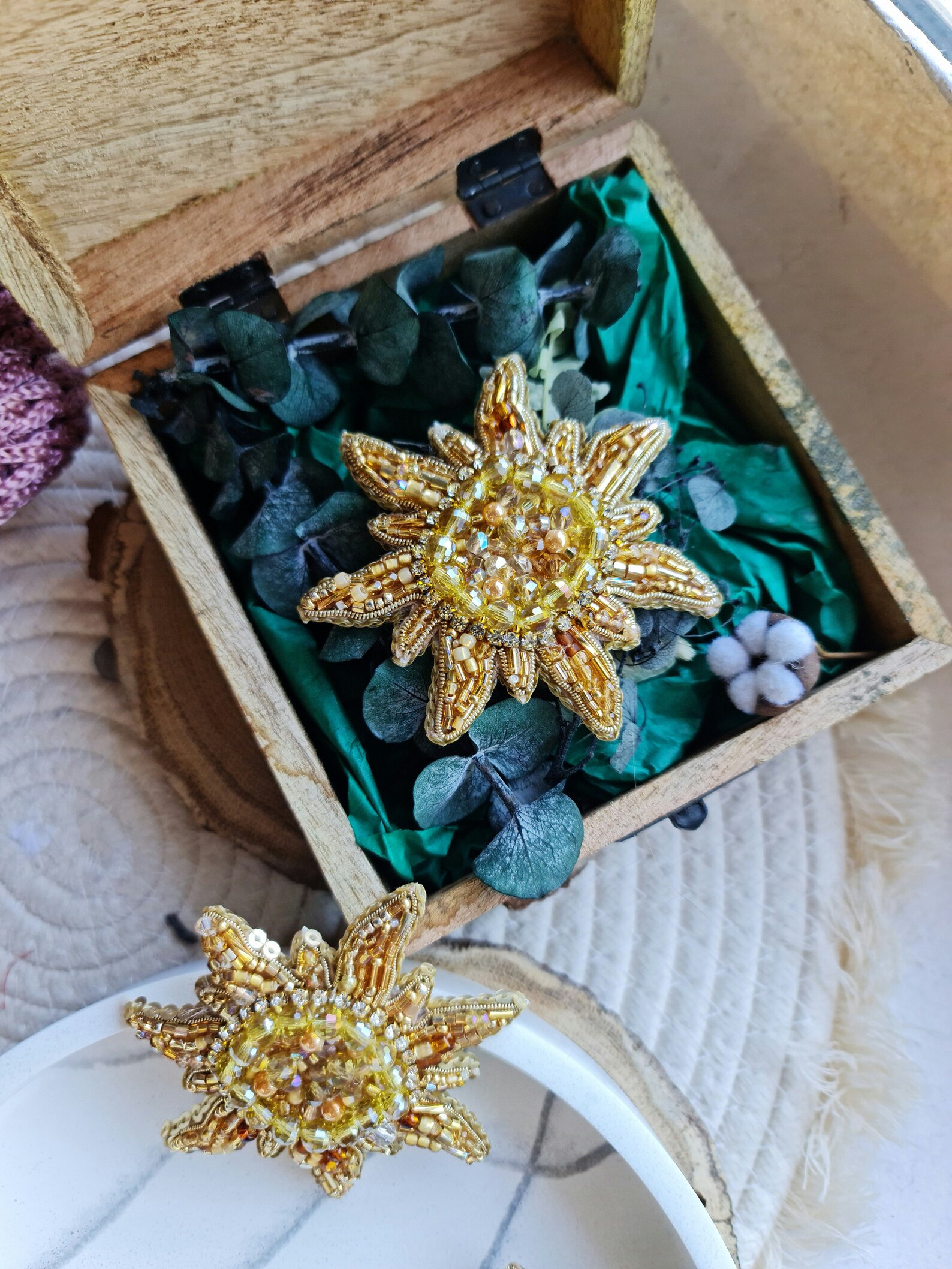 Gleaming Solar Flare Gold Sun Brooch - Celestial Embroidered Pin for ...
