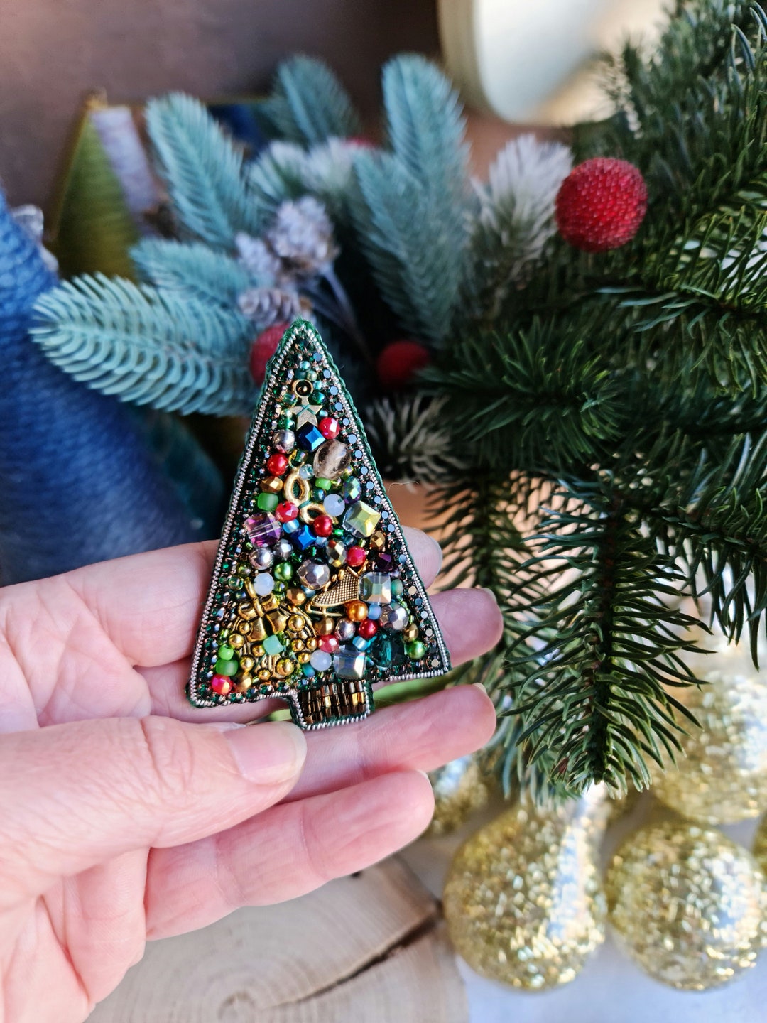 Christmas Tree Brooch Handmade, Christmas Jewelry - Etsy