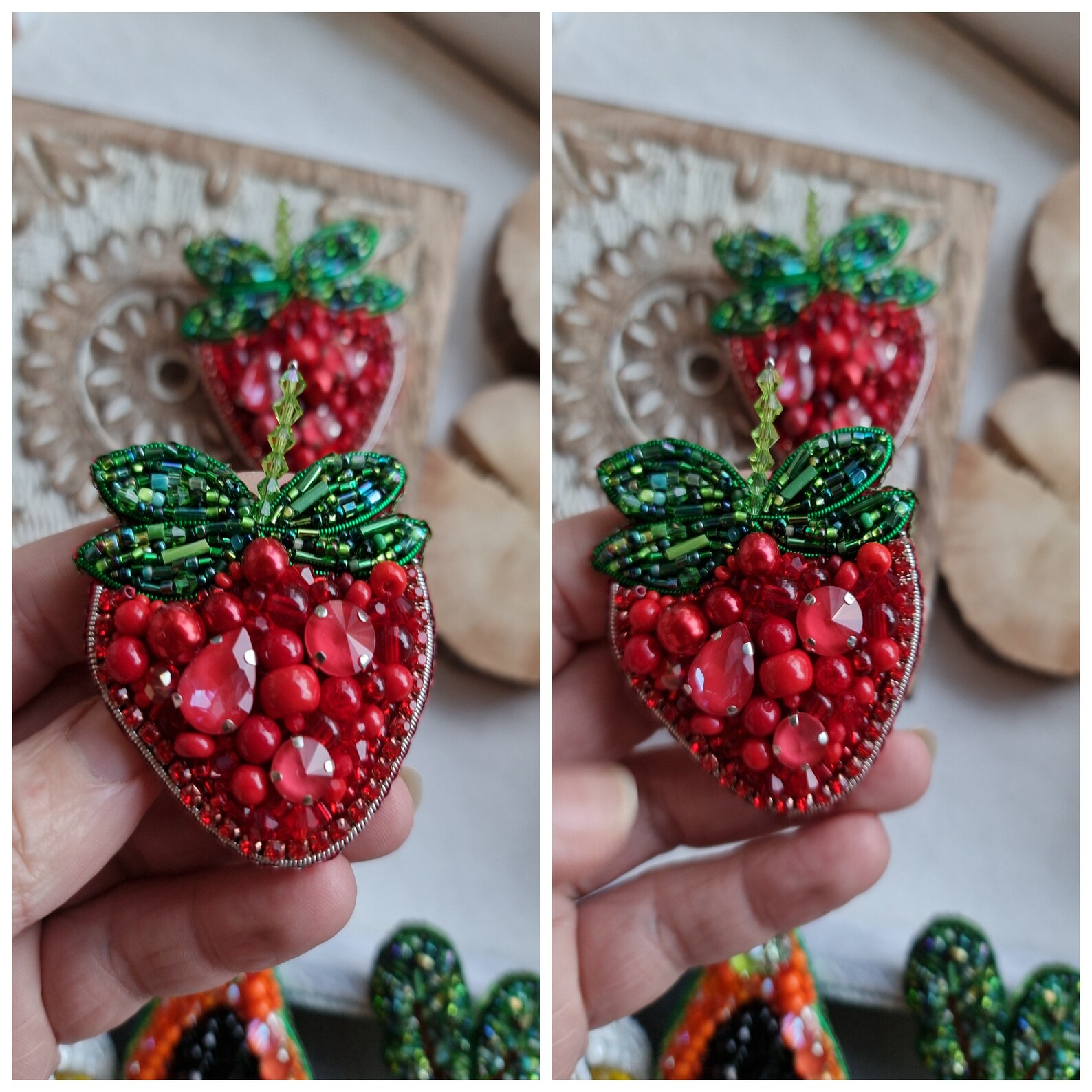 Strawberry Beaded Brooch, Plant Pin, Nature Jewelry - Etsy