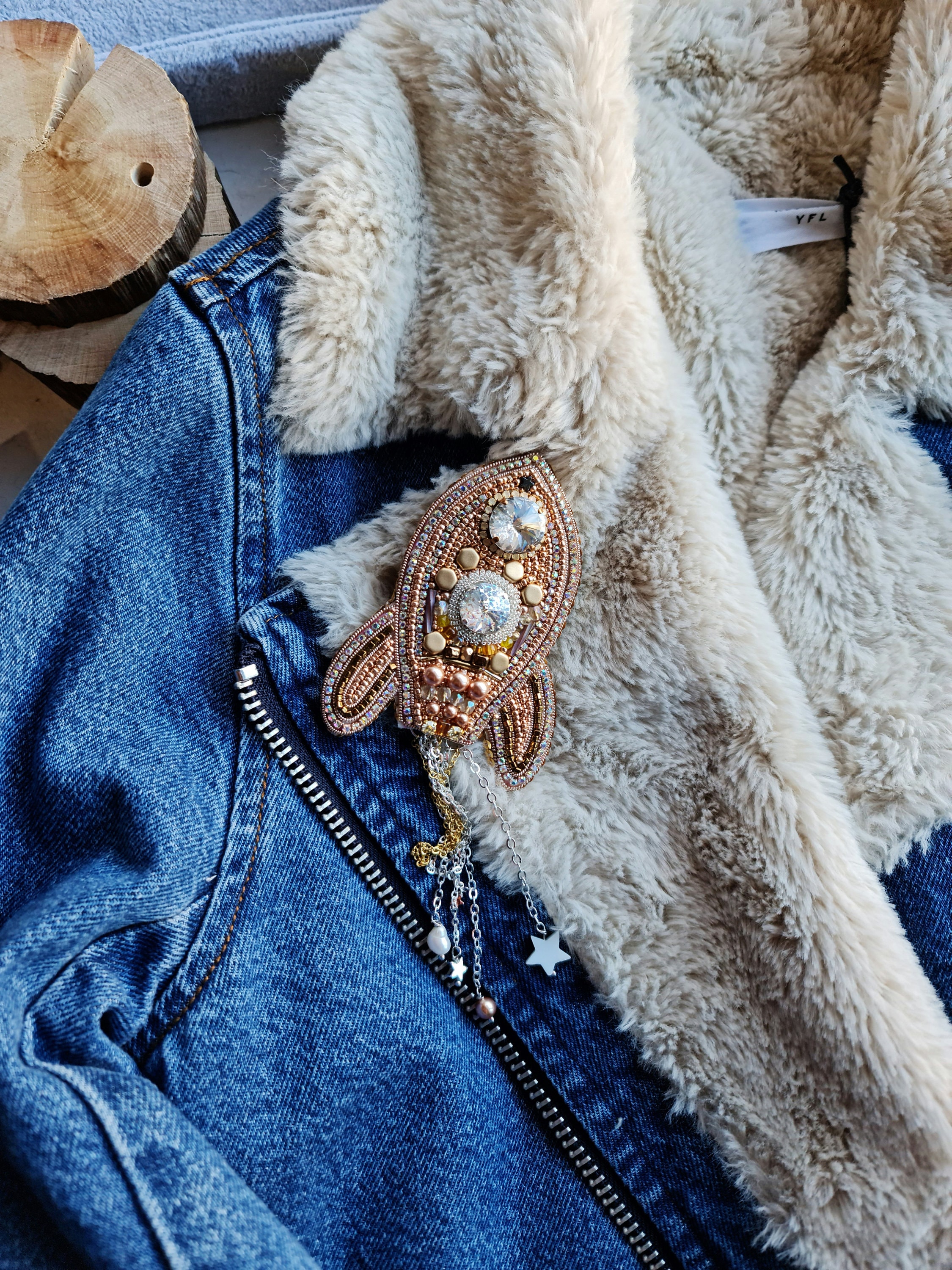 Rocket Embroidery Brooch, Cosmic Pin, Space Jewelry, Rhinestone Bead ...