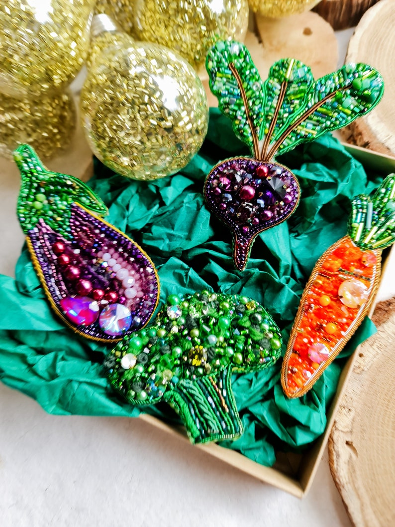 Vegetable Bead Brooch, Eggplant Pin, Garden Brooch - Etsy