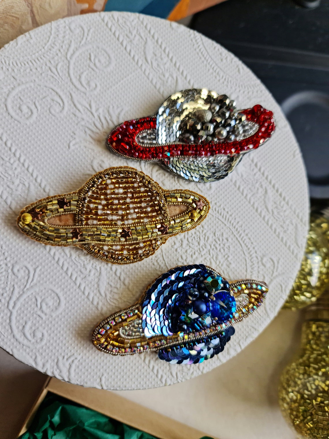 Saturn Brooch, Celestial Miracle Beaded Brooch - Etsy