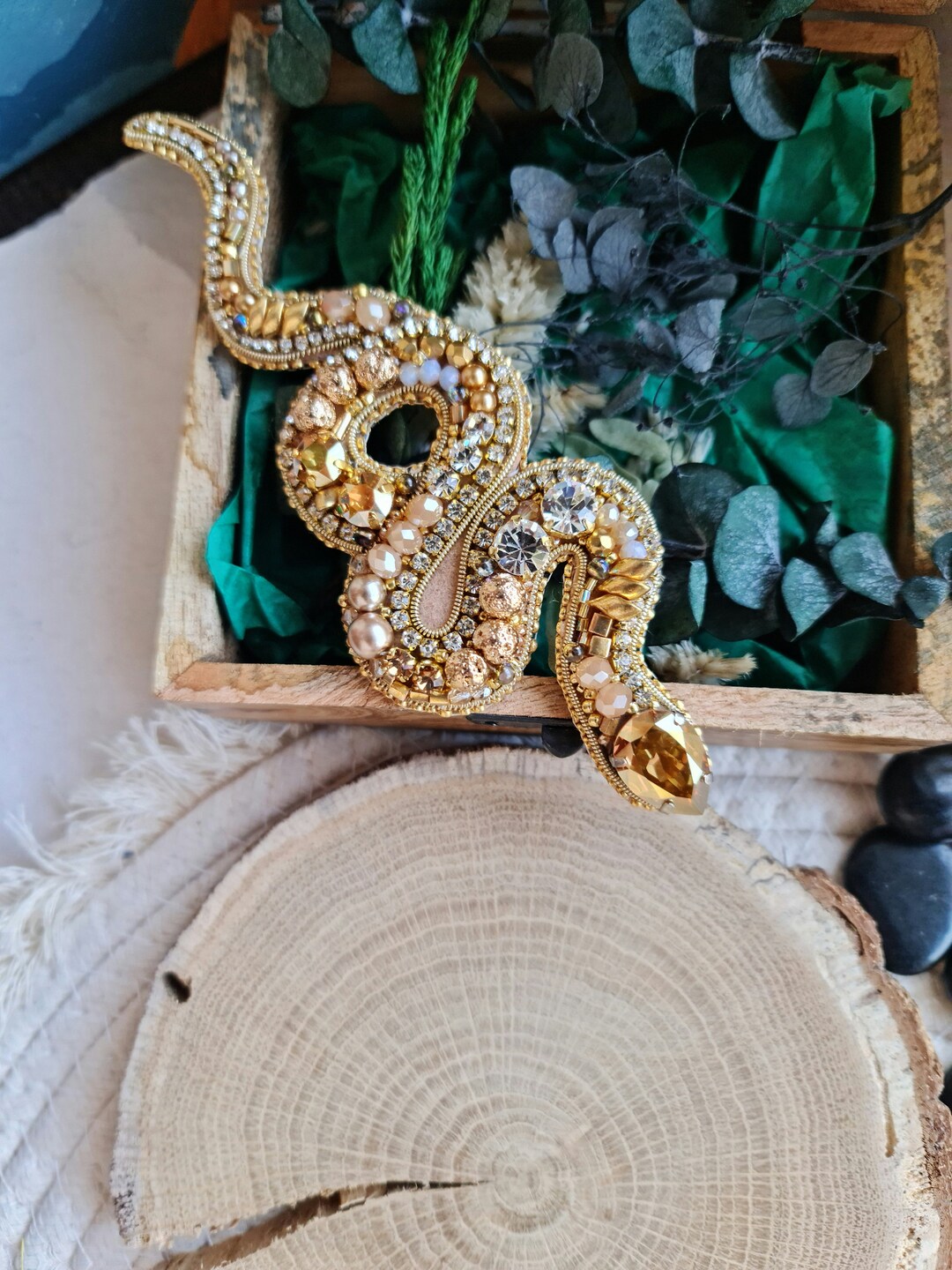Beaded Snake Brooch: Embroidered Serpent Lapel Pin - Etsy UK