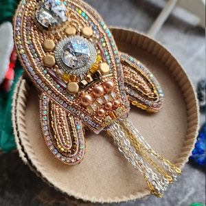 Rocket Embroidery Brooch, Cosmic Pin, Space Jewelry, Rhinestone Bead ...