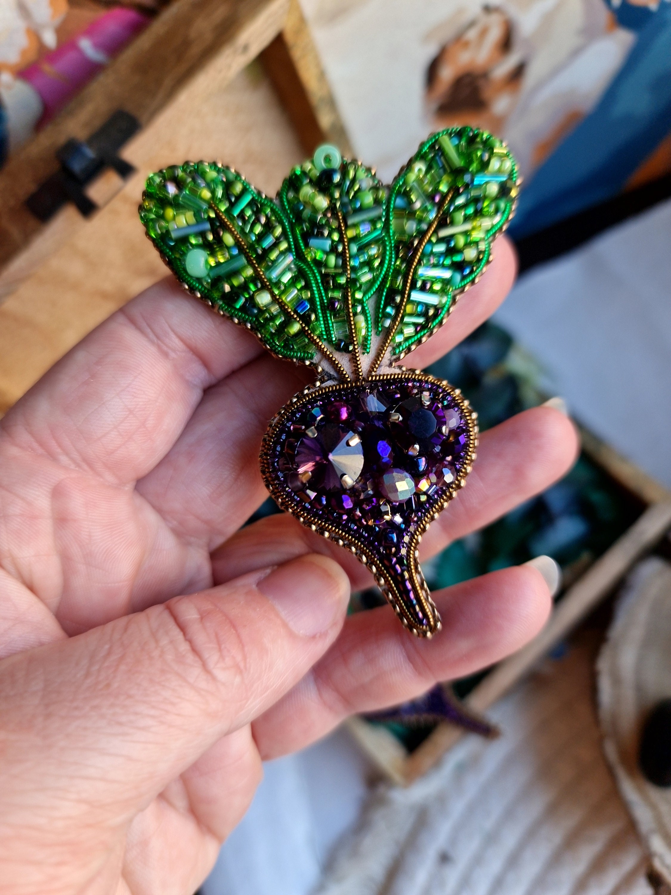 Beaded Vegetable Brooch: Purple Rhinestone Beet Pin - Etsy