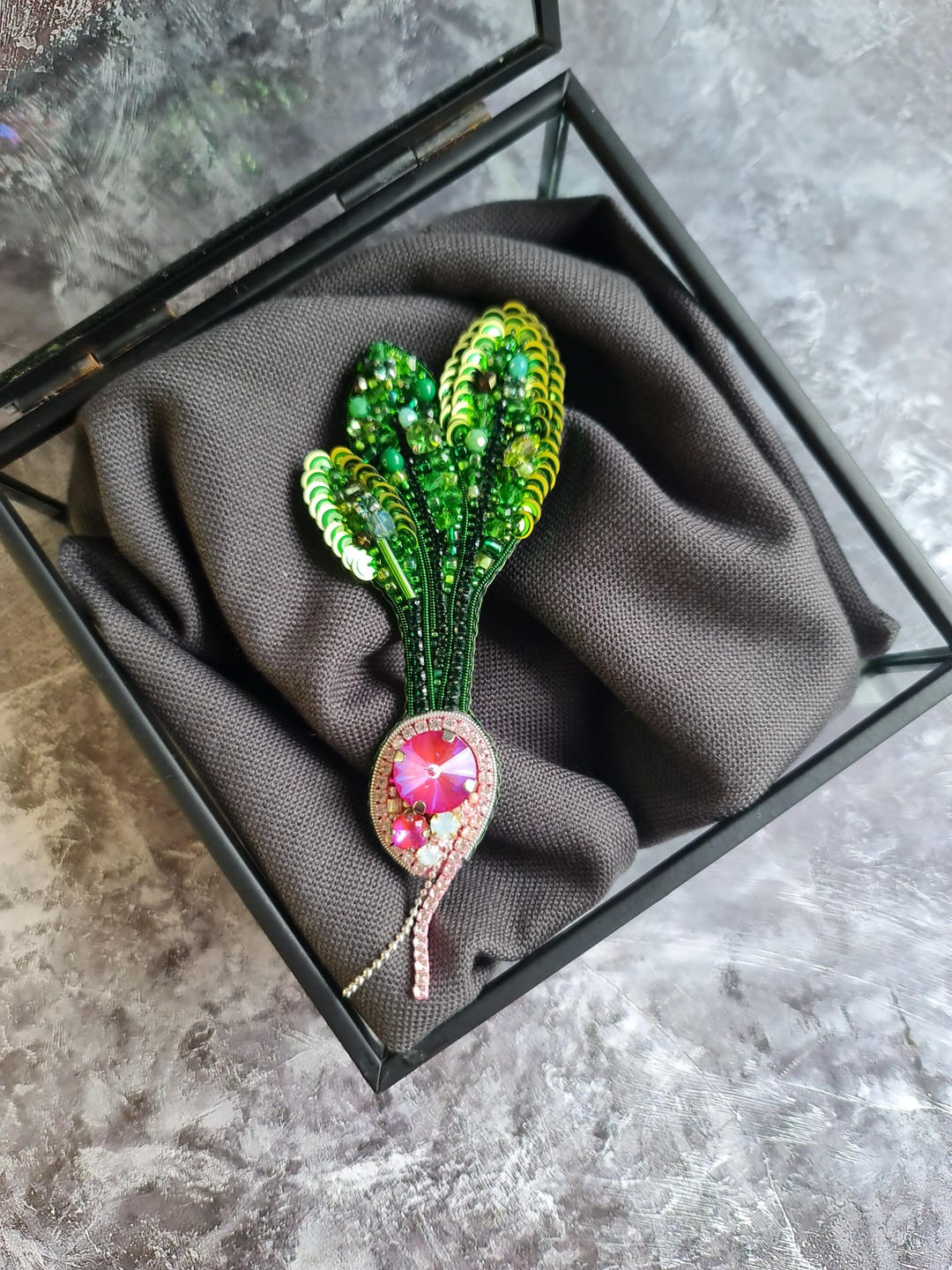 Beaded Radish Brooch: Crystal Embroidered Vegetable Pin - Etsy