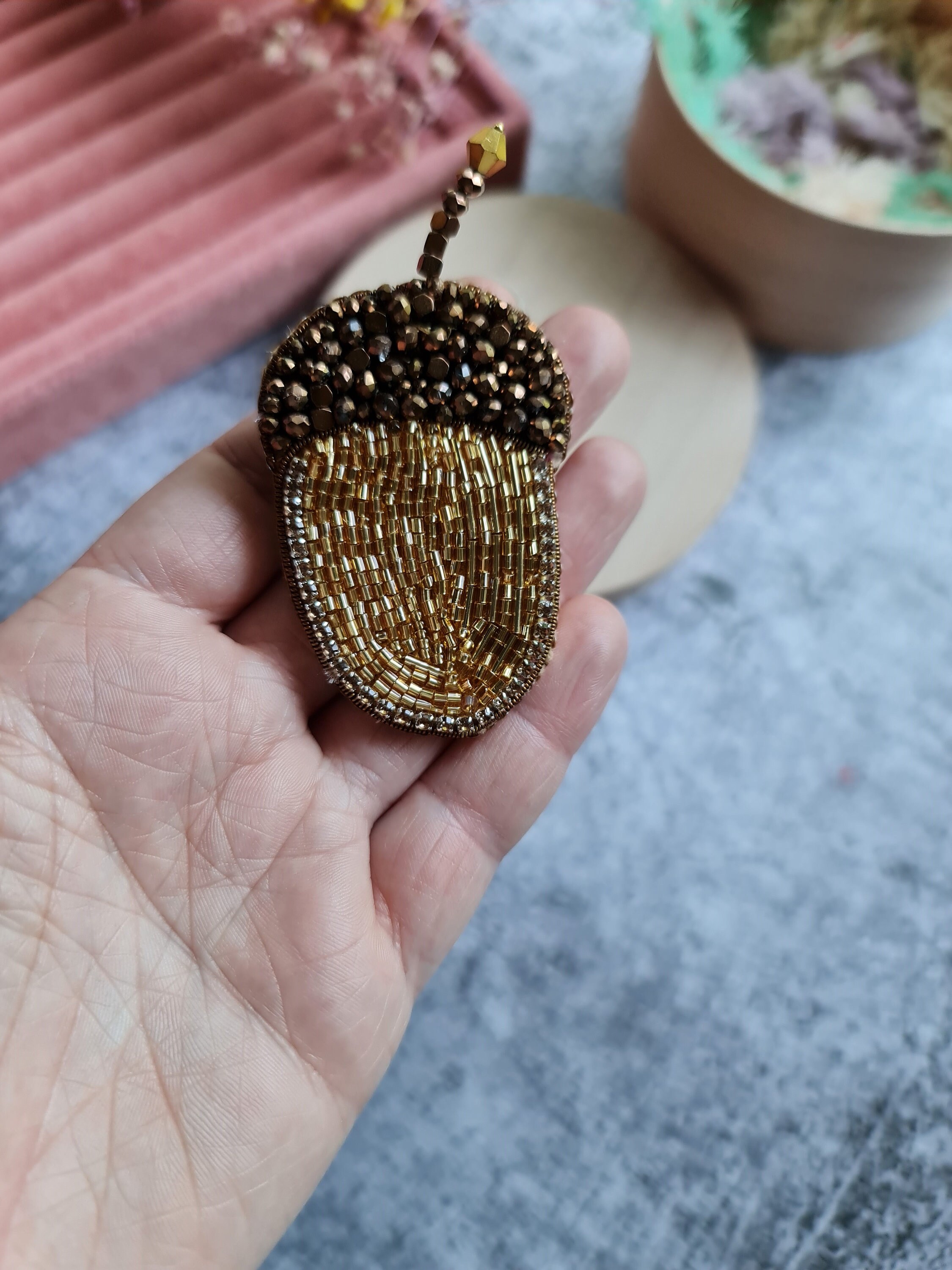Acorn Pin, Embroidered With Beads - Etsy