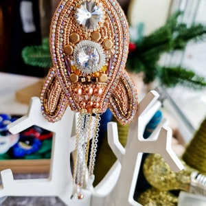 Rocket Embroidery Brooch, Cosmic Pin, Space Jewelry, Rhinestone Bead ...