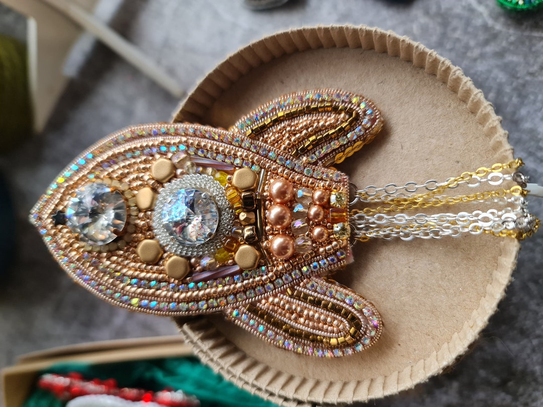 Rocket Embroidery Brooch, Cosmic Pin, Space Jewelry, Rhinestone Bead ...