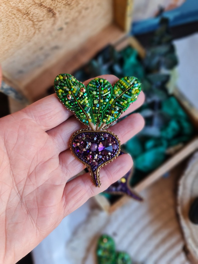 Beaded Vegetable Brooch: Purple Rhinestone Beet Pin - Etsy