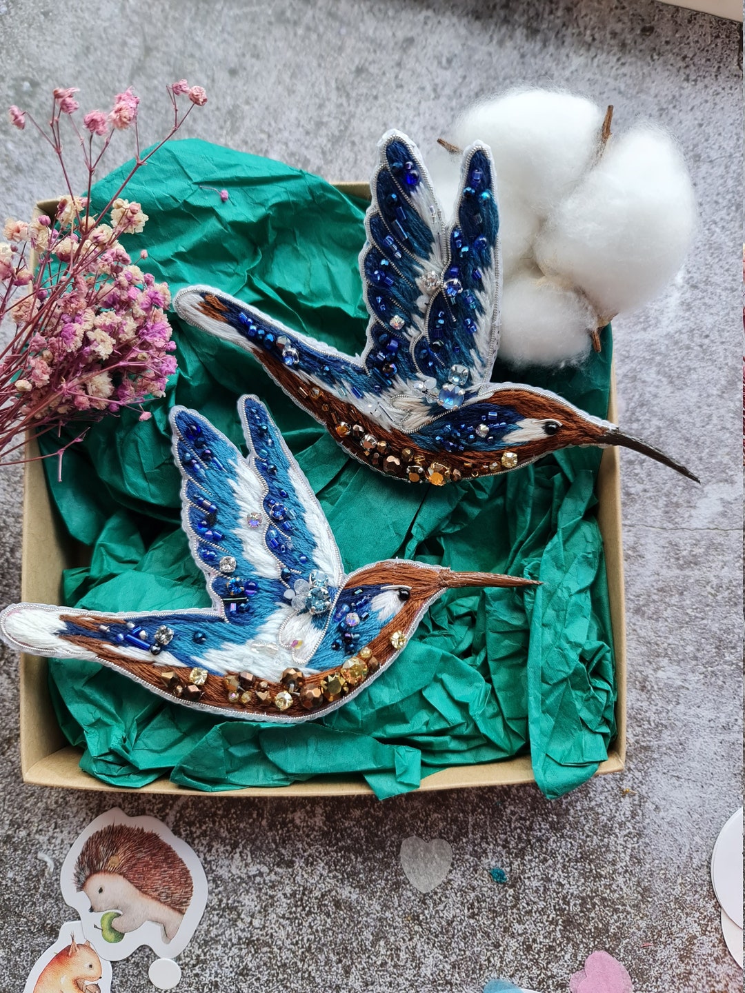 Blue Bird Brooch, Hummingbird Embroidery Pin, Bird Lover Gift for Her ...