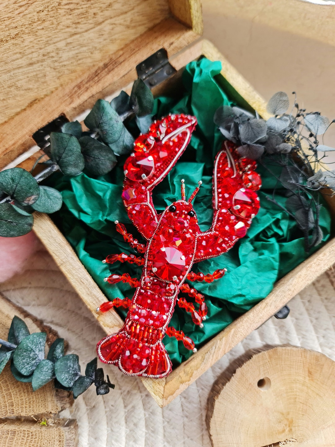 Beaded Lobster Brooch: Red Crayfish Pin, Ocean Jewelry - Etsy