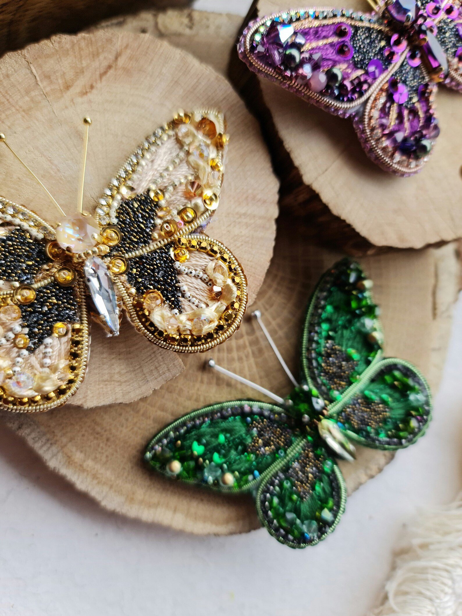 Golden Beige Butterfly Elegance Brooch | Sparkling Insect Scarf Pin - Etsy