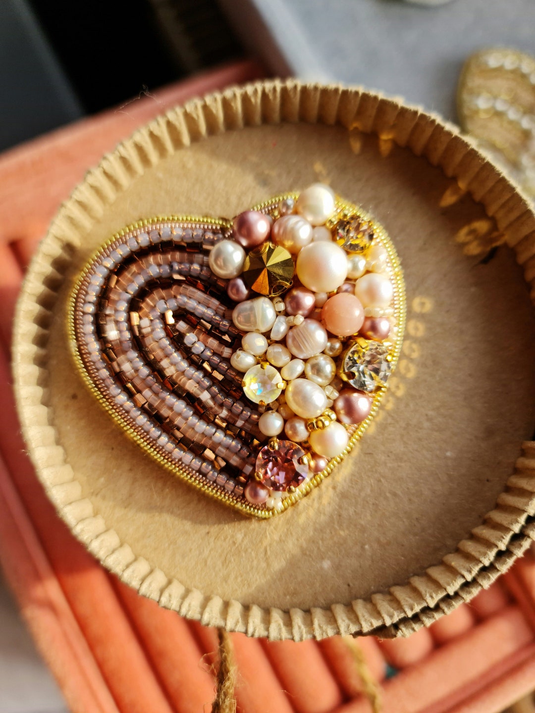 Blushing Love: Pink Heart Beaded Brooch for Women, Christmas Gifts - Etsy