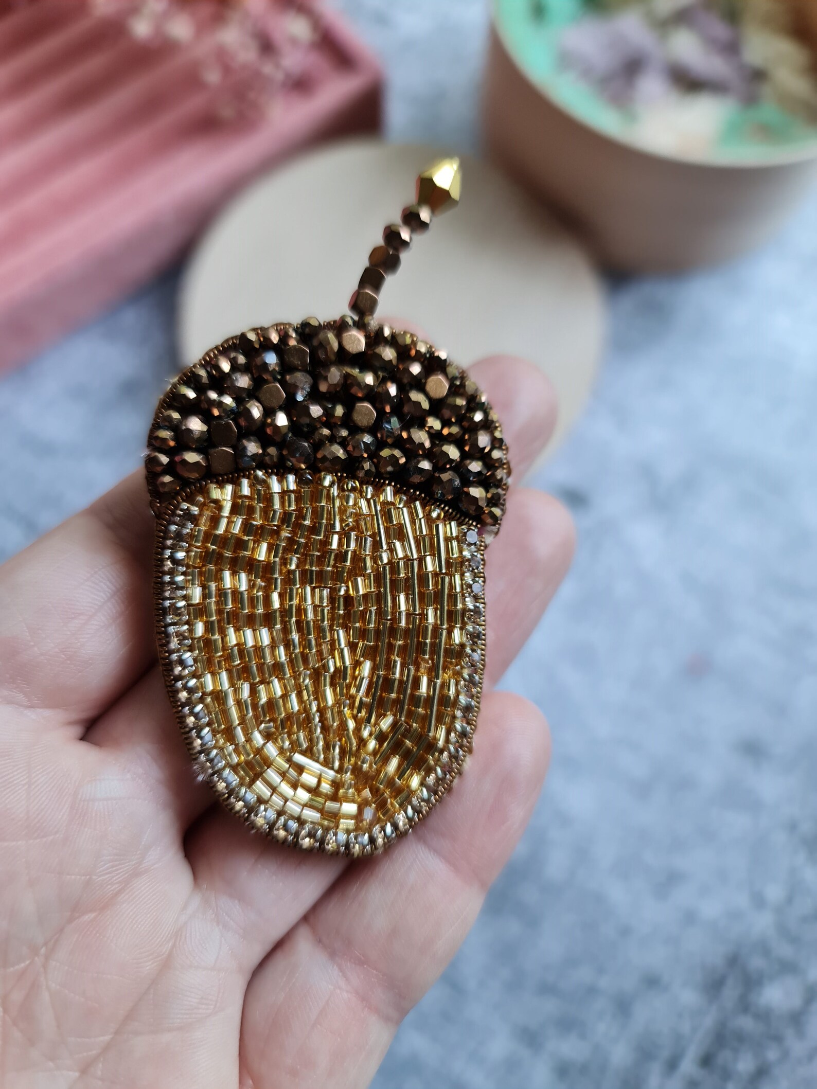 Acorn Pin, Embroidered With Beads - Etsy