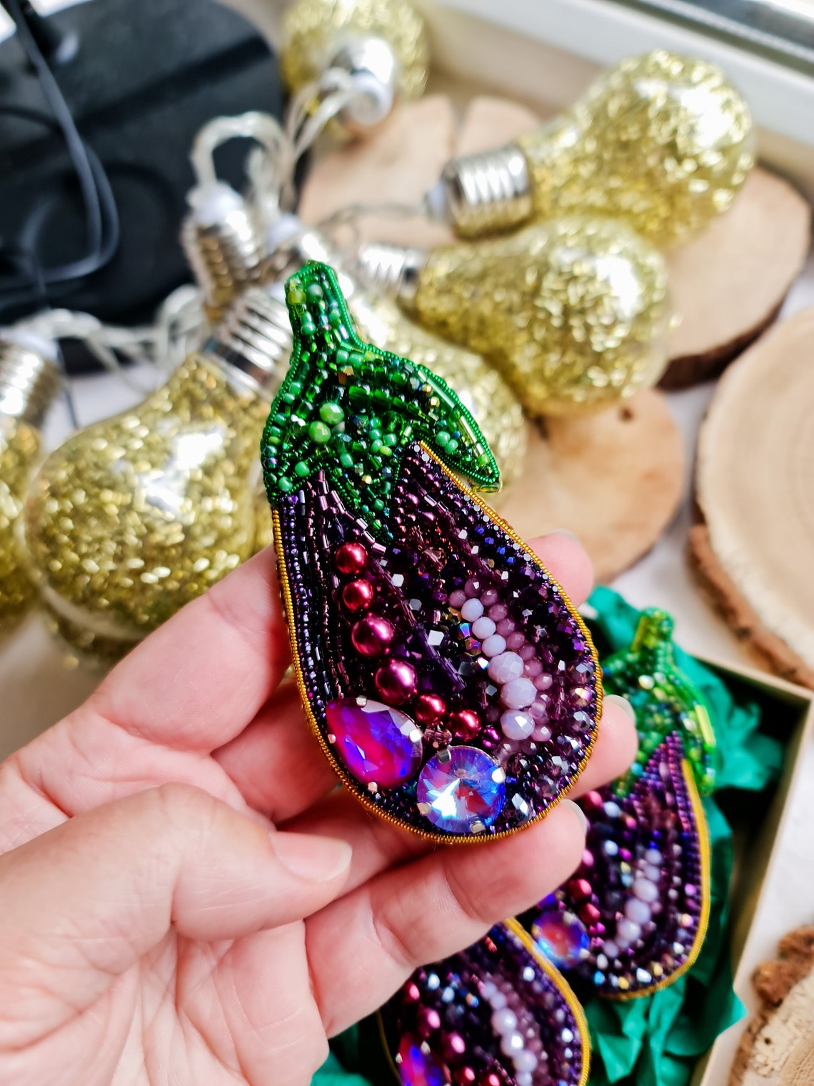 Vegetable Bead Brooch, Eggplant Pin, Garden Brooch - Etsy
