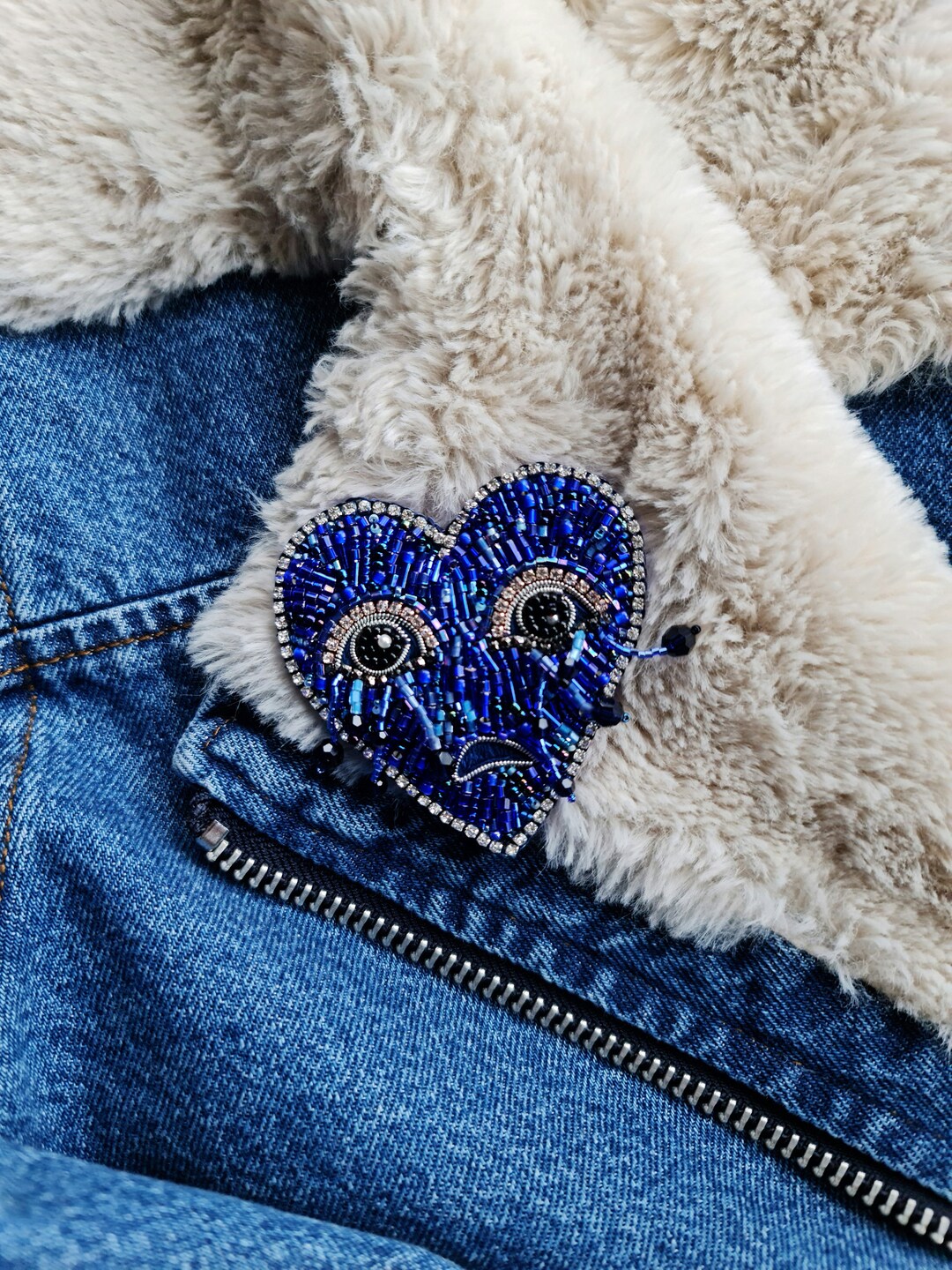 Enchanted Tears Heart Brooch | Blue Sad Heart Pin | Unique Valentine's ...