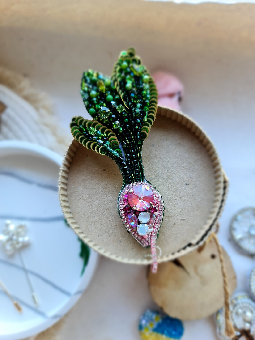 Crystal Radish Brooch: Handmade Vegetable Jewelry for a Unique Gift - Etsy