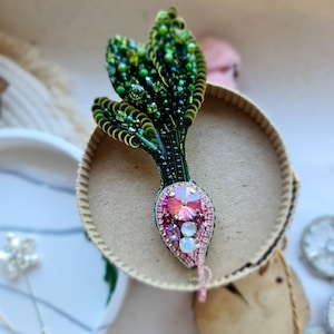 Crystal Radish Brooch: Handmade Vegetable Jewelry for a Unique Gift - Etsy