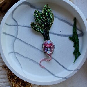 Crystal Radish Brooch: Handmade Vegetable Jewelry for a Unique Gift - Etsy
