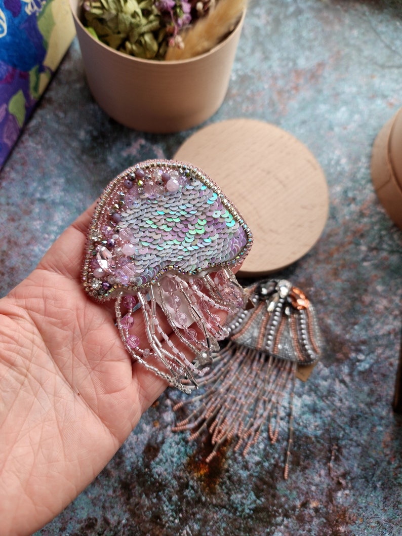 Sea Brooches Jellyfishes Handmade Beaded Brooch - Etsy