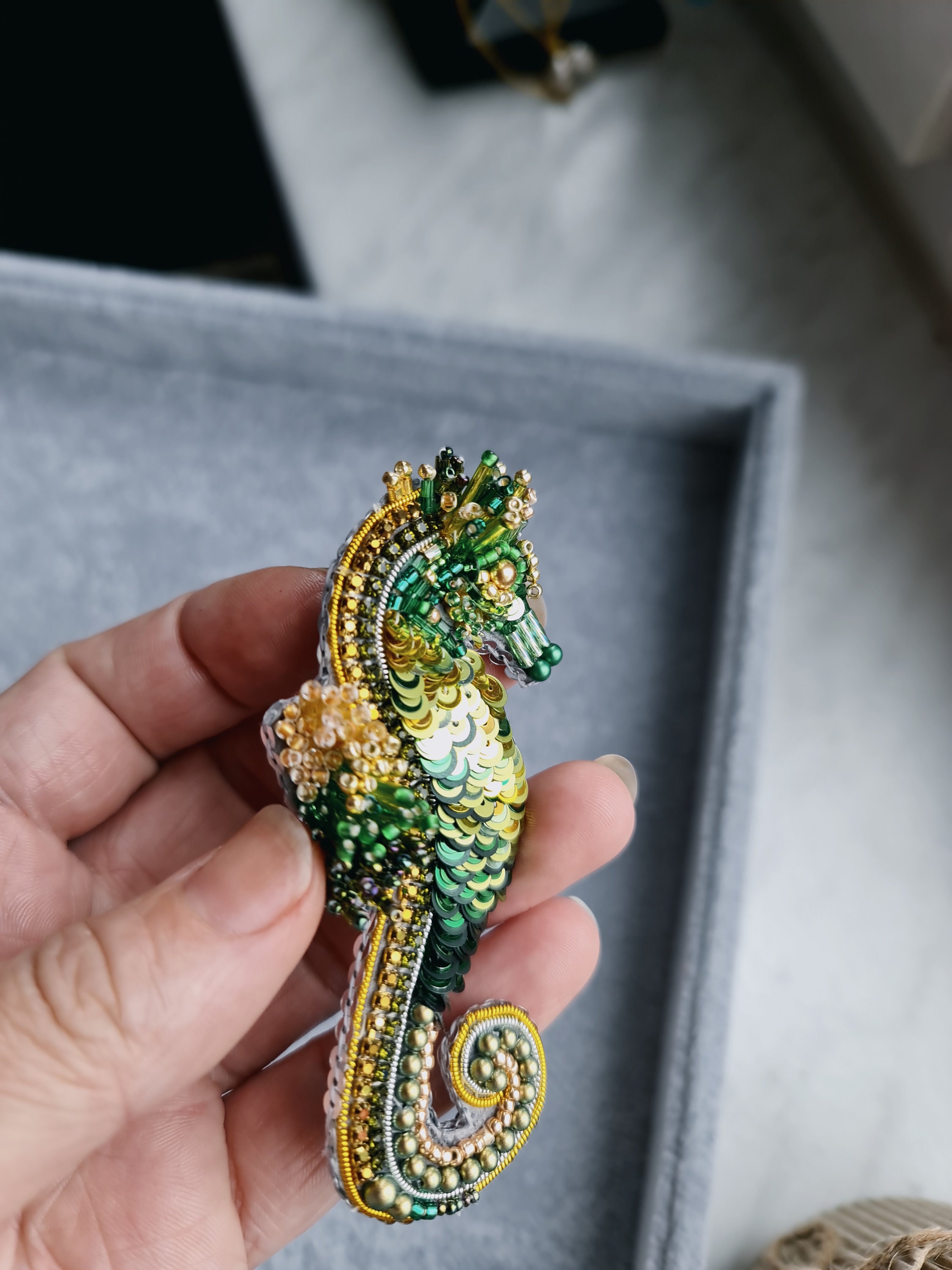 Green Seahorse Beaded Brooch, Animal Brooch, Lapel Pin, Unique Gifts ...