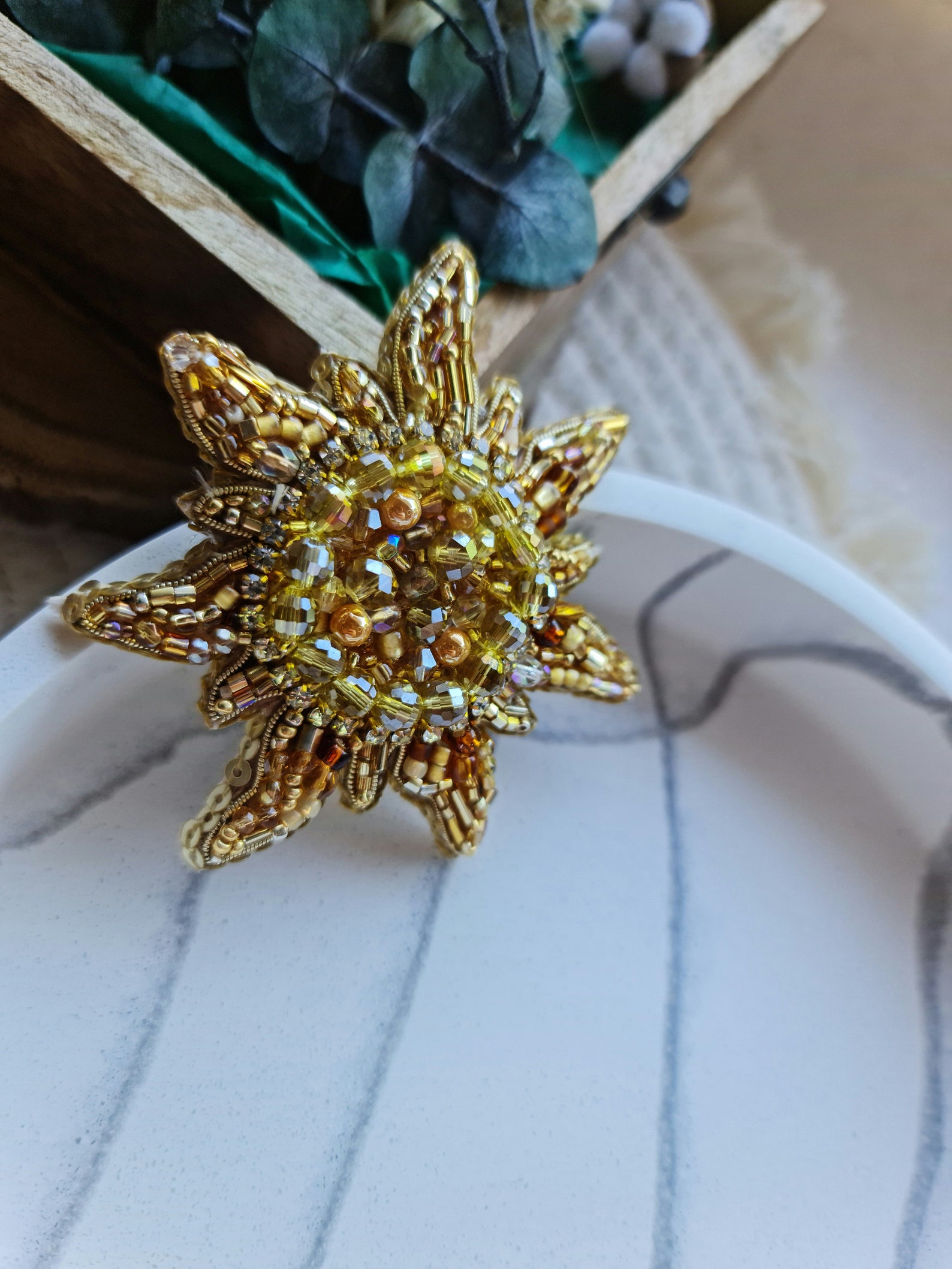 Gleaming Solar Flare Gold Sun Brooch - Celestial Embroidered Pin for ...