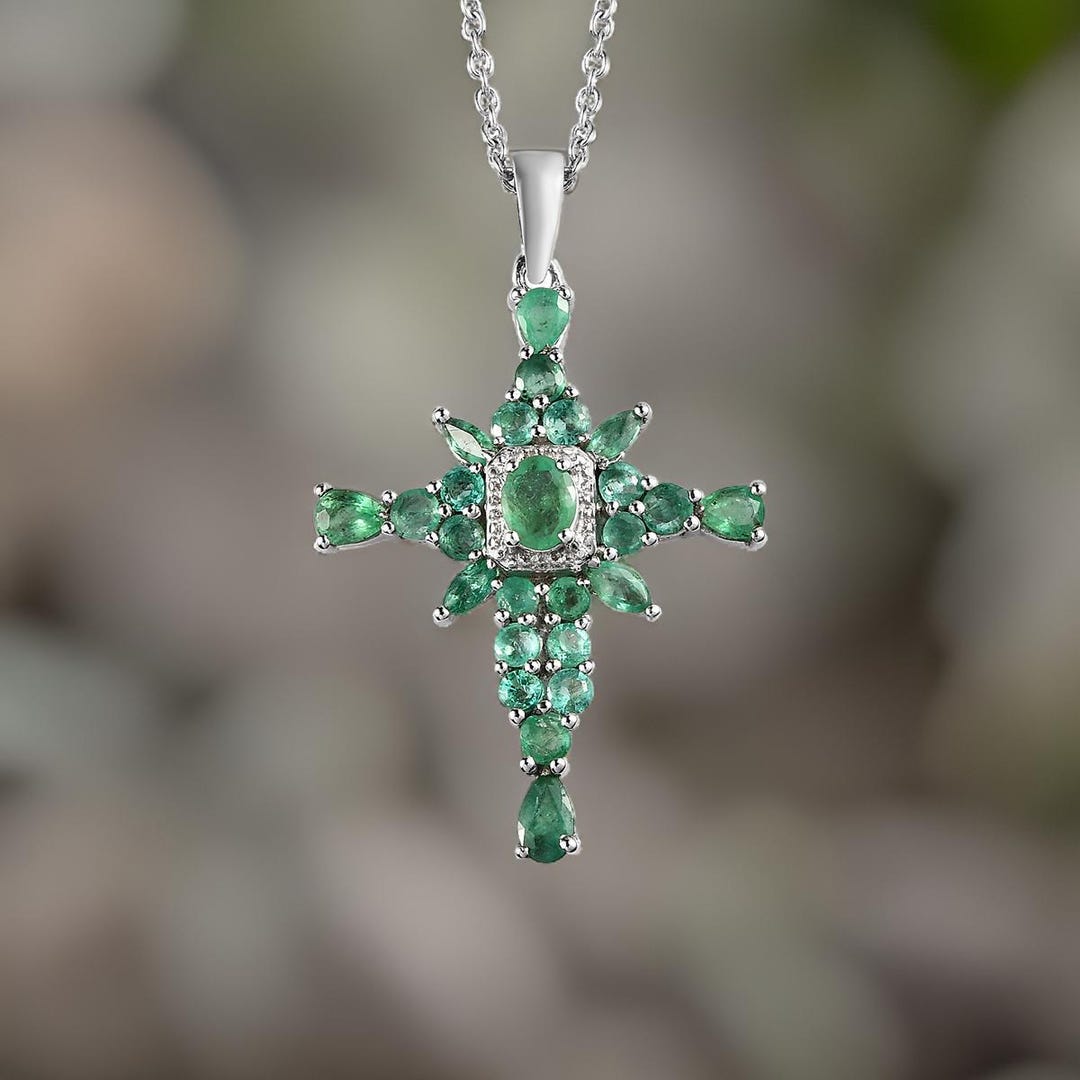 Emerald Cross Necklace, 925 Sterling Silver Jewelry, May Birthstone ...