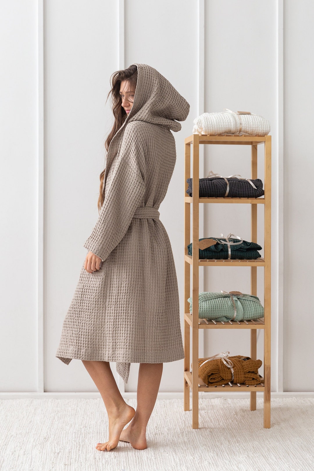 Waffle Linen Spa Robe With Hoodie: European Luxury Bathwear - Etsy