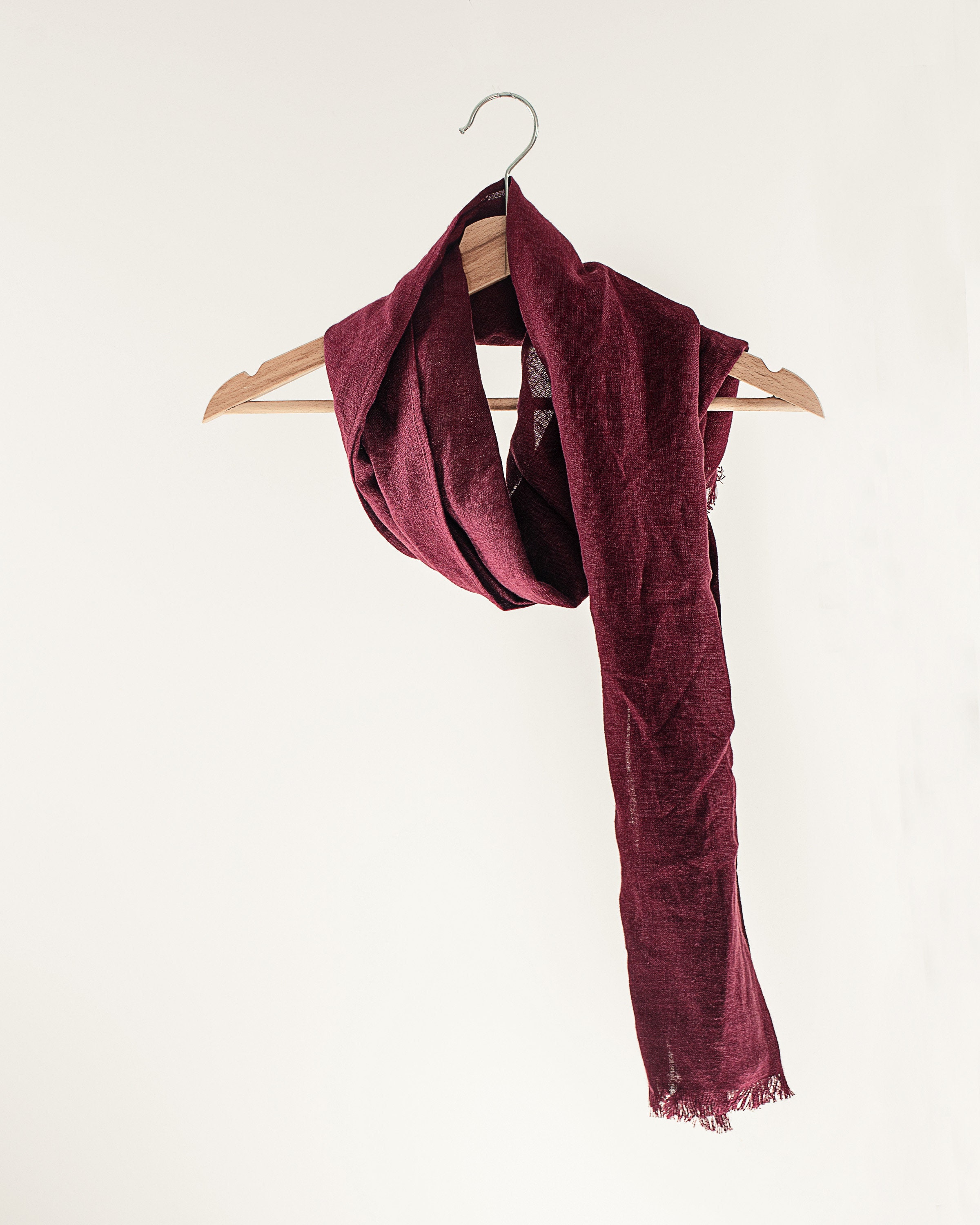 Dark Plum Softened Linen Scarf With Tassels Natural - Etsy