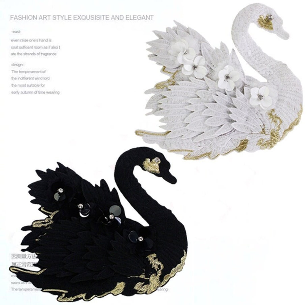 Large Patch Swan Patch Back Swan Patch White Swan Embroidered Patch Sew ...