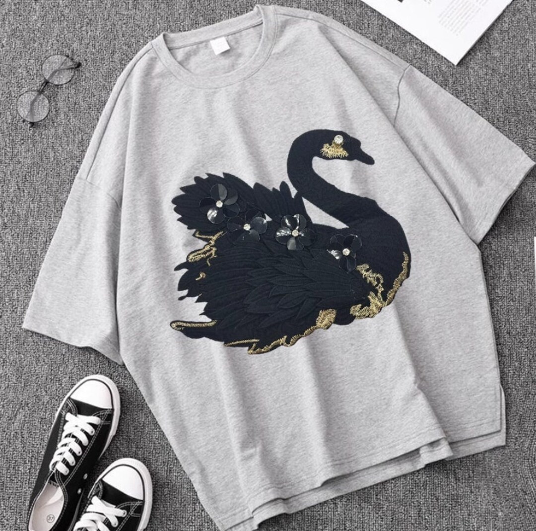 High-end Swan Patch Black White Sequined Patch Crystal Beaded Patch for ...
