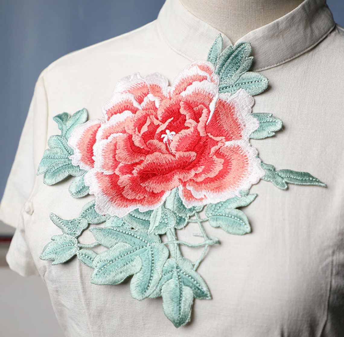 Peony Flower Patch Big Patch Iron on Patch Handmade Embroidered Patch ...